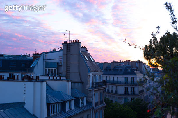 Paris, France: Sunset Rooftops, Pink Sky, Rooftop Garden 이미지 ...