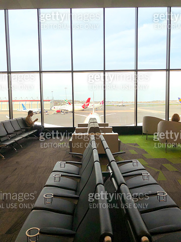 Boston, MA: People Waiting at Gate in Terminal E, Logan Airport 이미지 ...