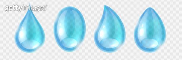 Water drops. Blue aqua drop different forms, raindrops or tears, clear ...