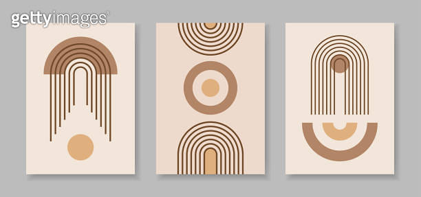 Set of abstract poster with zen geometric line arches and circle shapes ...