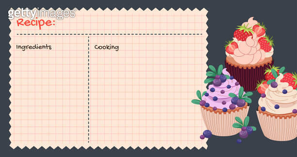 Template of Cupcake recipe card. Culinary book blank pages. Cupcake ...