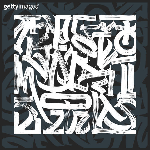 Calligraphy abstract graffiti lettering, grunge design composition ...