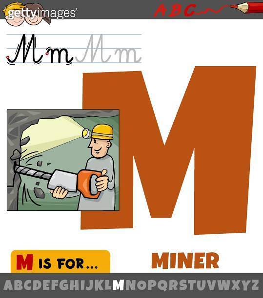 letter M from alphabet with cartoon miner occupation 이미지 (1977079939 ...