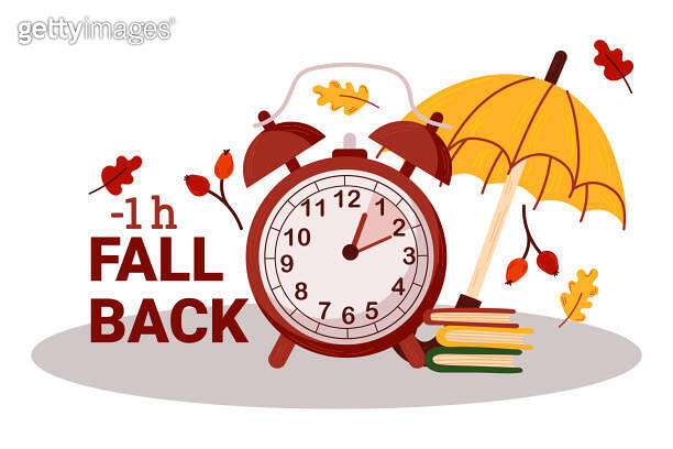 Fall Back, change clock back one hour. Daylight Saving Time.Autumn Fall ...