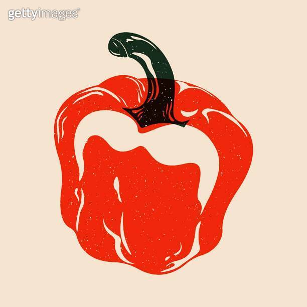 Red pepper riso print effect. Spicy hot vegetable, fresh organic ...