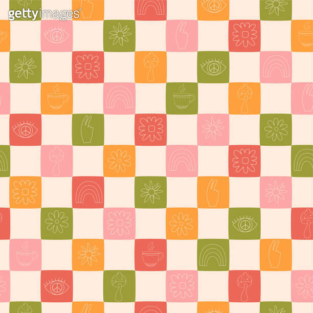 Pink checkered seamless patterns, retro repeat background. Summer ...