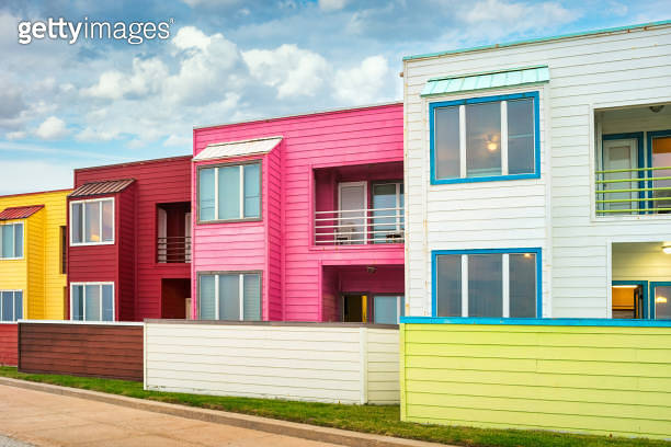 Galveston Texas USA Colorful Beach Houses 이미지 (2161698785) - 게티이미지뱅크