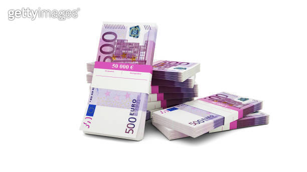 3d rendering of Stack of 500 Euro notes. bundles of European union ...