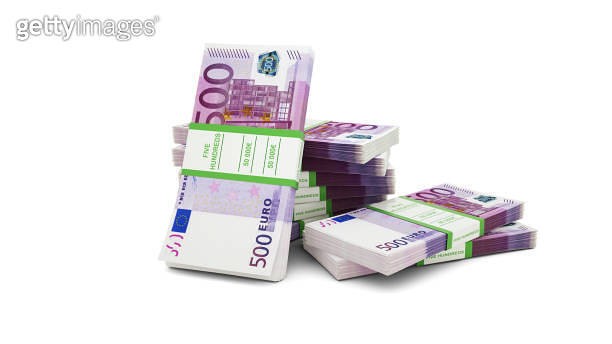 3d rendering of Stack of 500 Euro notes. bundles of European union ...