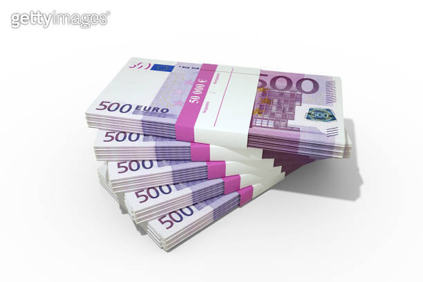 3d rendering of Stacks of Euro notes. bundles of European union ...