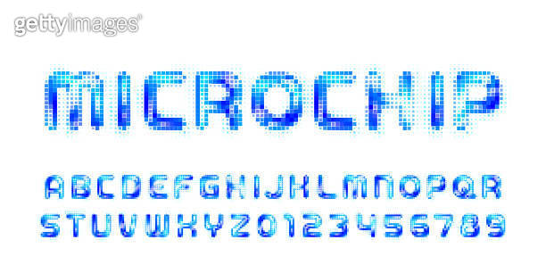 Microchip alphabet font. Digital pixel letters and numbers. 이미지 (1985062853) - 게티이미지뱅크