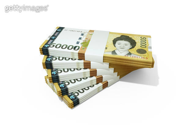 3d rendering of Stacks of south korean won notes. bundles of korean ...