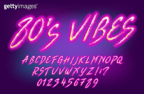 80s Vibes alphabet font. Distort neon color letters. 이미지 (2158851694 ...