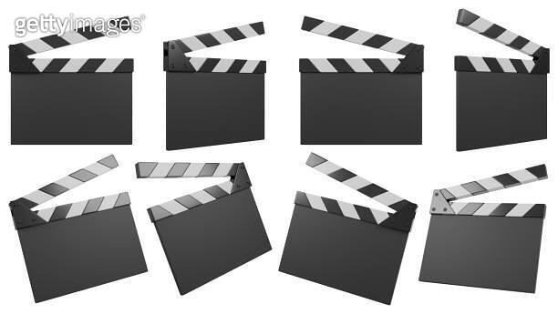 Clapper board template set. Isolated movie production design. 3D ...