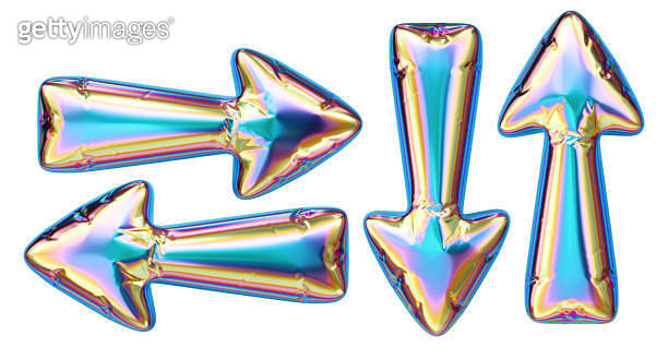 Set of arrows made of inflated balloons of rainbow foil color ...