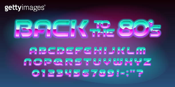 Back to the 80s alphabet font. 80s style bright neon letters and ...