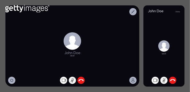 Video call UI. Online meeting chat conversation interface, web ...