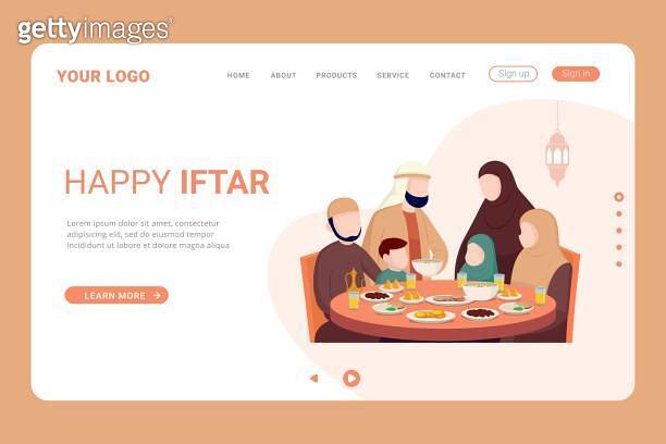 Muslim family Iftar eating After Fasting. Iftar party landing page 이미지 ...