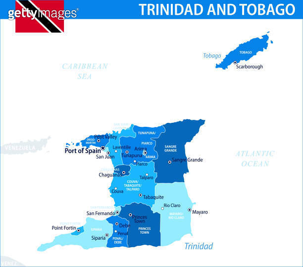 Trinidad and Tobago Map Vector Blue Spot - Customizable layered ...