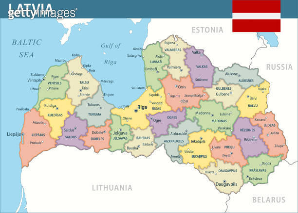 Latvia Map Vector New 2024 Colorful - Customizable layered political ...