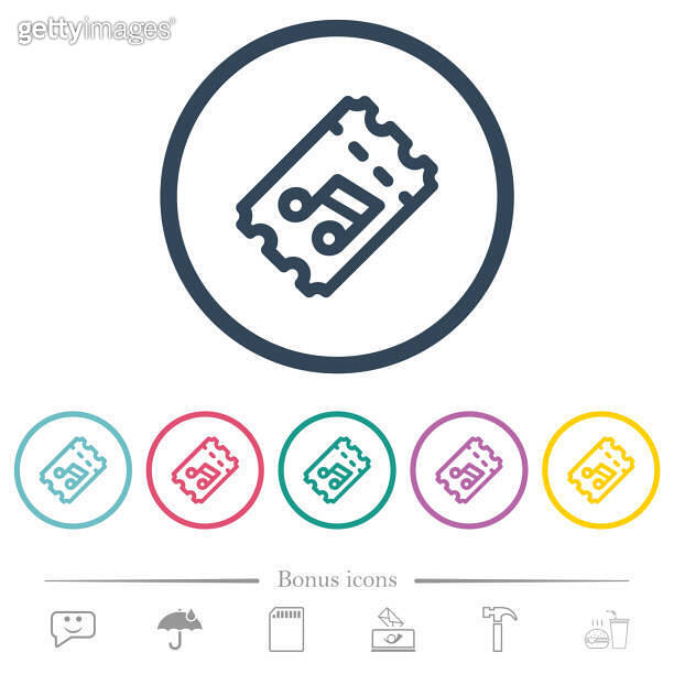 Concert ticket outline flat color icons in round outlines 이미지 ...