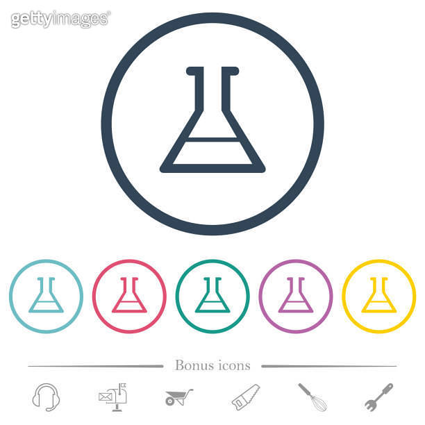 Chemistry experiment flat color icons in round outlines 이미지 (2120885745 ...