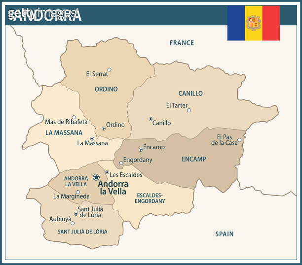 Andorra Map Vector Vintage Dark Blue Beige - Customizable layered ...