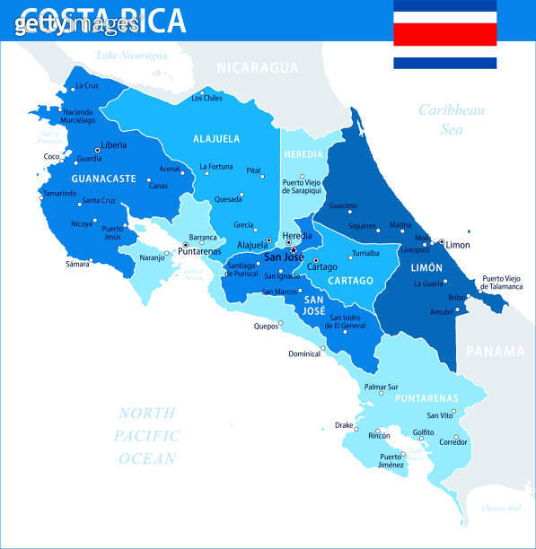 Costa Rica Map Vector Blue Spot - Customizable layered political map of ...