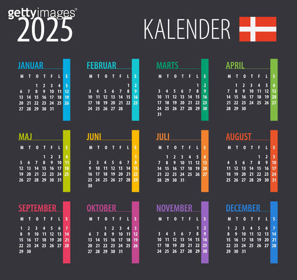 2025 Calendar - vector illustration. Template. Mock up. Danish version ...