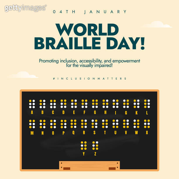 4th January Braille Day. World Braille Day social media post with black ...