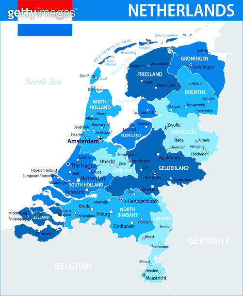 Netherlands Map Vector Blue Spot - Customizable layered political map ...