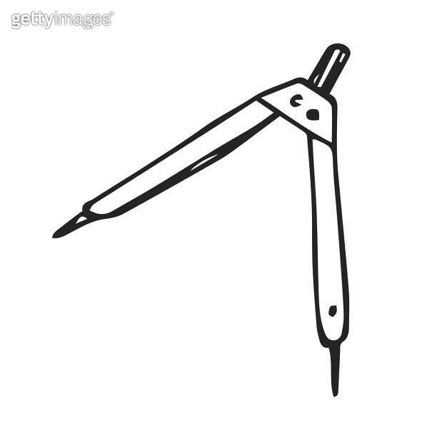 Technical compass hand drawn outline doodle icon. Opened compass with ...