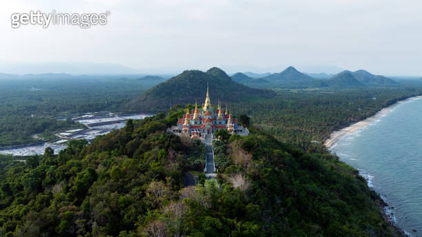 Aerial view of the Wat Tang Sai. Beautiful temple on the top of ...