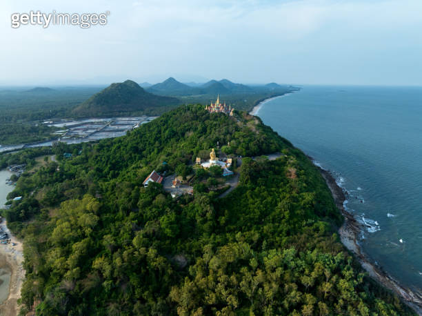 Aerial view of the Wat Tang Sai. Beautiful temple on the top of ...
