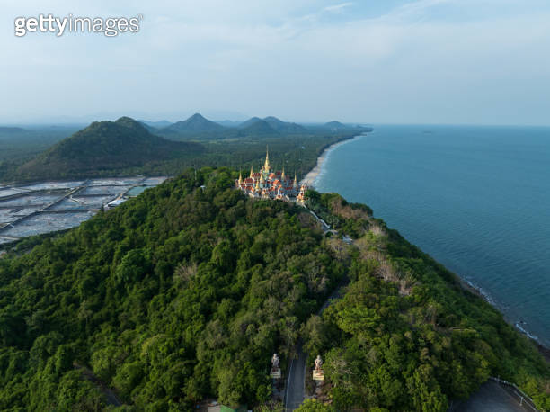 Aerial view of the Wat Tang Sai. Beautiful temple on the top of ...