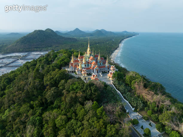 Aerial view of the Wat Tang Sai. Beautiful temple on the top of ...