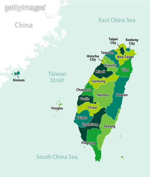Taiwan and Taiwan Strait map illustration (1978973075) - 게티이미지뱅크