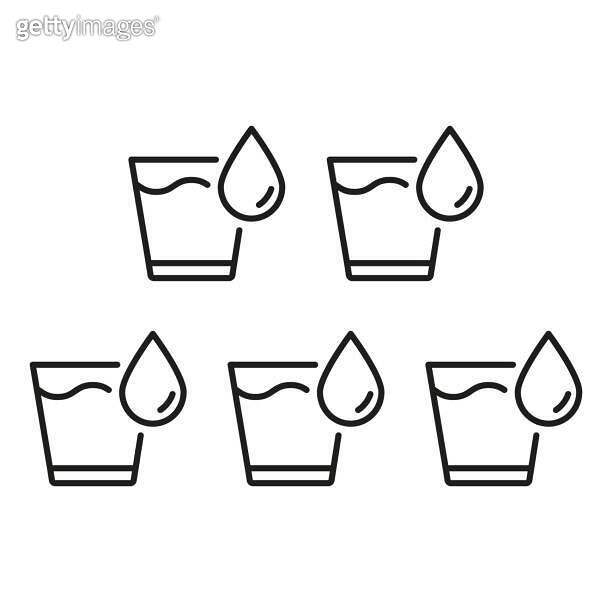 Hydration And Drinking Water Regularly Line Icon, Five Glasses Of Water With Droplets. Isolated ...
