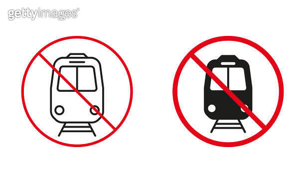 Train Not Allowed Road Sign. No Railway Transport Circle Symbol Set ...
