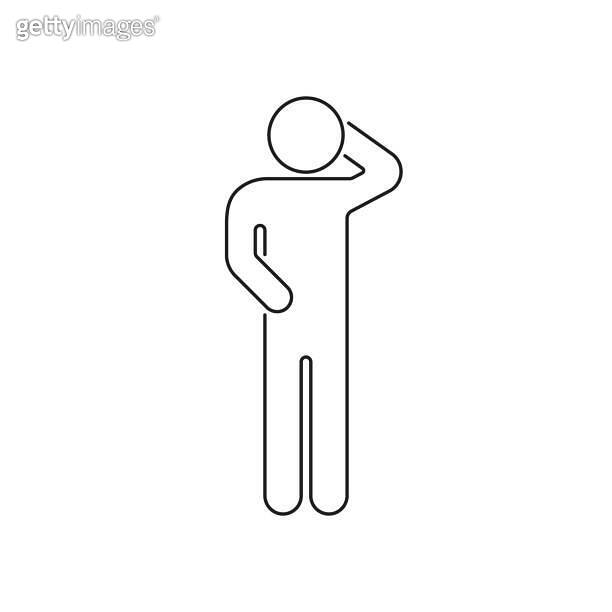Man Figure in Pondering Pose Line Icon. Stick Figure with Thoughtful ...