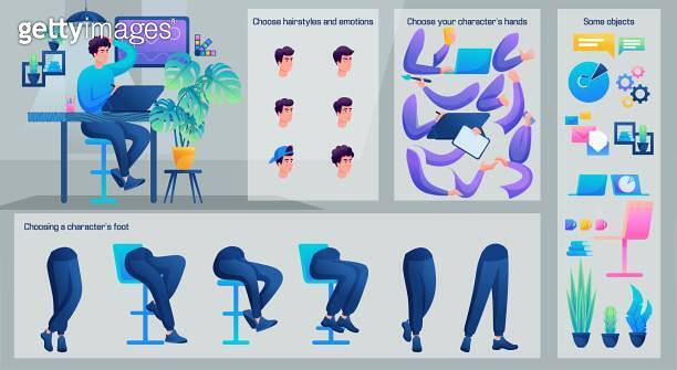 Stylized 2D Business Character, Male designer animator. Set for ...