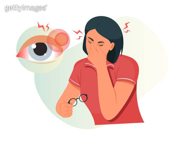 Digital Eye Strain, Person sitting on worktable with eye strain - Stock ...