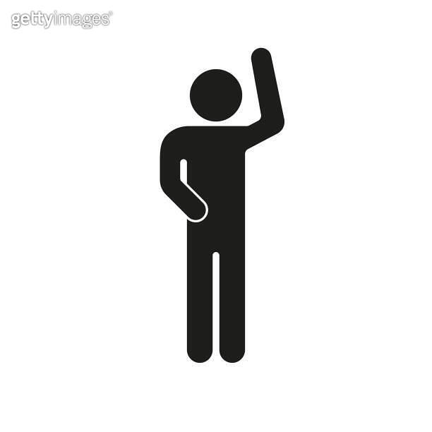 Human Figure Waving Hand Silhouette Icon. Stick Figure with Greeting ...