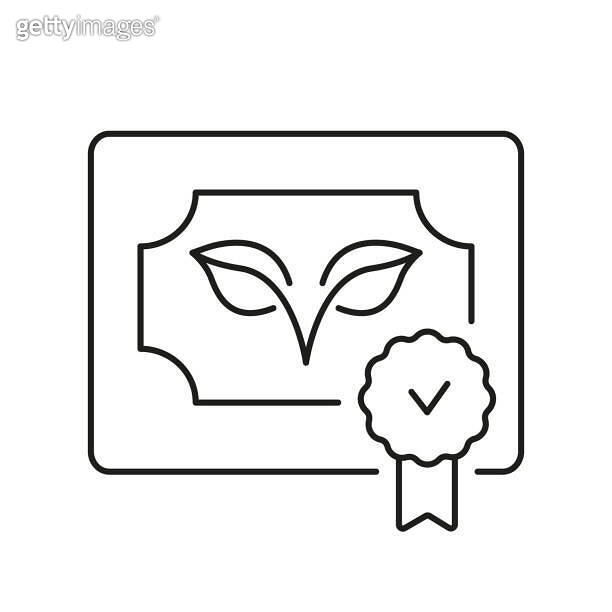 Certificate With Leaf And Checkmark Line Icon. Environmental Or Organic ...