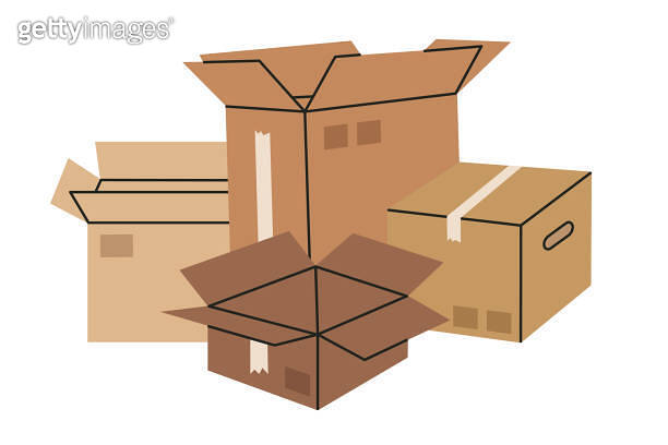Cargo boxes. Hand drawn carton boxes, warehouse cardboard boxes stack ...