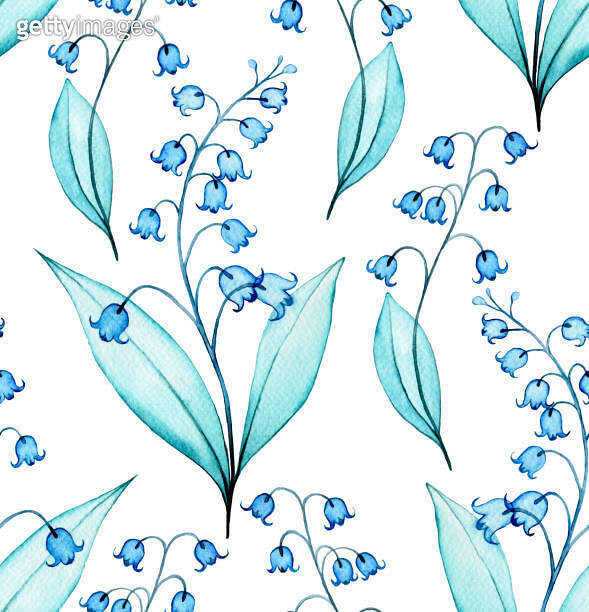 watercolor seamless pattern with transparent lily of the valley flowers ...