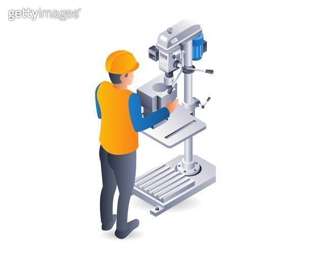Technology manual drilling machine system operator, flat isometric 3d ...