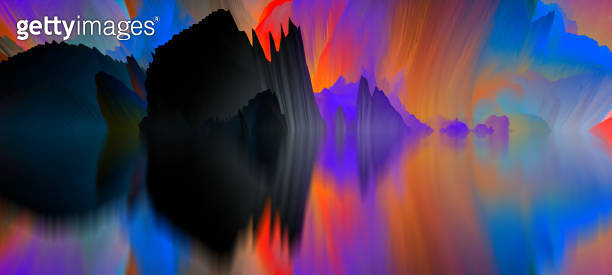 Magical world. Abstract Landscape, surreal lake and reflections. art ...