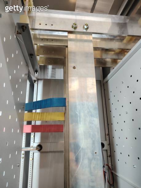 Image of three phase copper busbar connection in low voltage ...