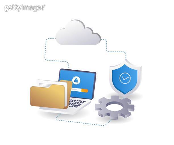Technology cloud server computer data security, flat isometric 3d illustration infographic 이미지 ...